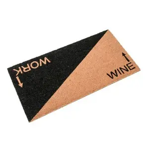 STORIED HOME Printed 2-tone Coir Doormat With "work" And "wine" Message And Pvc Back - Black