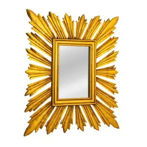 STORIED HOME Sunburst Rectangular Wall Mirror - Gold