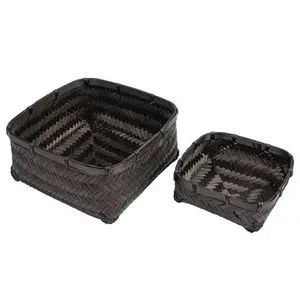 STORIED HOME Wood & Water Hyacinth Baskets - Black