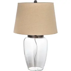 STORIED HOME Fillable Glass Table Lamp With Linen Shade - Clear