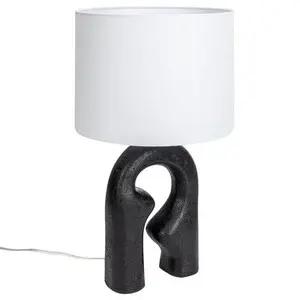 STORIED HOME Modern Abstract Sculptural Table Lamp With Drum Shade - Black