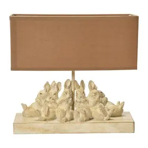 STORIED HOME Resin Rabbit Table Lamp With Rectangle Linen Shade - White