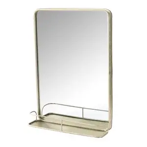 STORIED HOME Metal Framed Wall Mirror With Shelf And Antique Nickel Finish