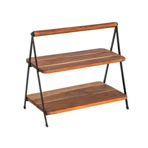 STORIED HOME Acacia Wood 2-tier Serving Stand - Natural