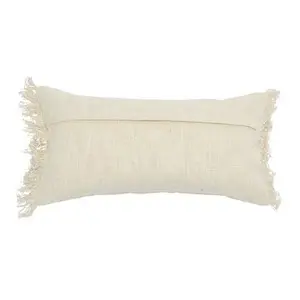 STORIED HOME Embroidered Cotton Lumbar Pillow With Fringe