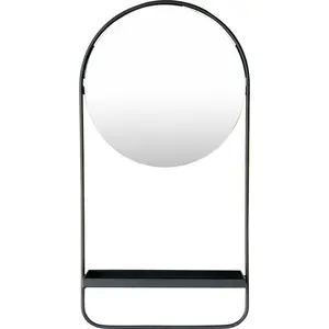 STORIED HOME Round Floating Metal Framed Wall Mirror With Shelf - Black