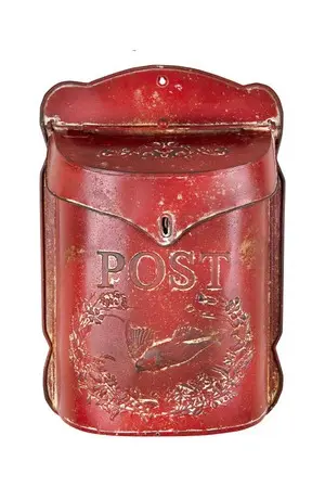 STORIED HOME Embossed Tin "post" Letter Box - Red