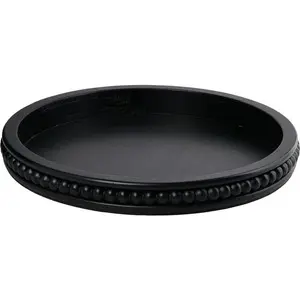 STORIED HOME Farmhouse Decorative Round Wood Tray With Hobnail Edge - Black