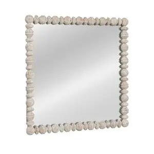STORIED HOME Square Raised Dowel Wood Wall Mirror - White