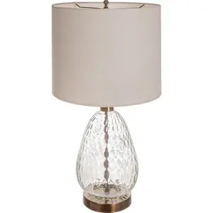 STORIED HOME Textured Glass Base Table Lamp With Cotton Drum Shade - Gold