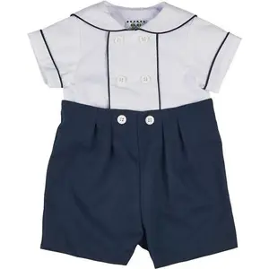 FLORENCE EISEMAN Pique Button-on Shortall - Navy/white