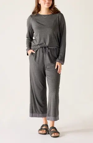 VOYAGEUR BY MERSEA Satin Sailor Modal Pajama Set - Grey Eclipse