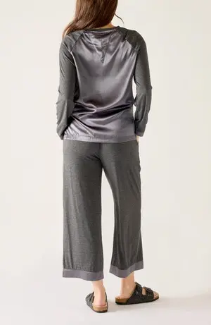 VOYAGEUR BY MERSEA Satin Sailor Modal Pajama Set - Grey Eclipse