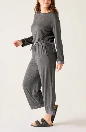 VOYAGEUR BY MERSEA Satin Sailor Modal Pajama Set - Grey Eclipse