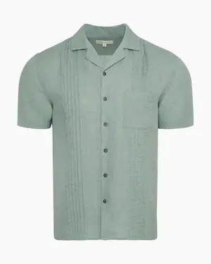 Onia Linen Pintuck Camp Shirt - Soft Olive