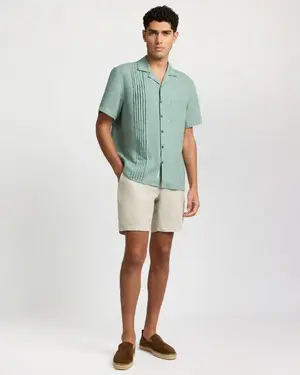 Onia Linen Pintuck Camp Shirt - Soft Olive