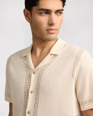 Onia Linen Knit Eyelet Camp Shirt