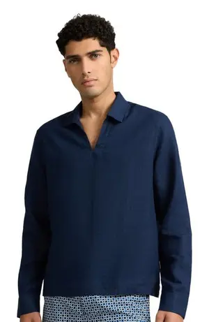 Onia Linen Long Sleeve Popover Shirt - Midnight