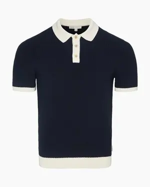 Onia Cotton Linen Knit Polo - Midnight/egret