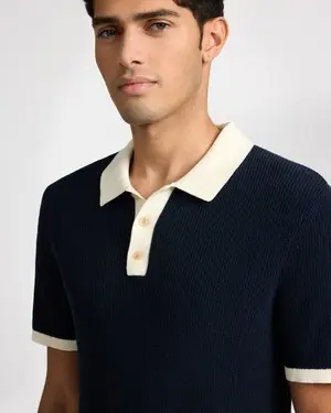 Onia Cotton Linen Knit Polo - Midnight/egret