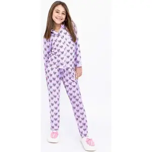 PREPPY GOOSE Printed Jersey Long Sleeve Pajama Pant Set - Lavender