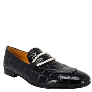 MADISON MAISON Leather Croc Embossed Pearl Flat Loafer