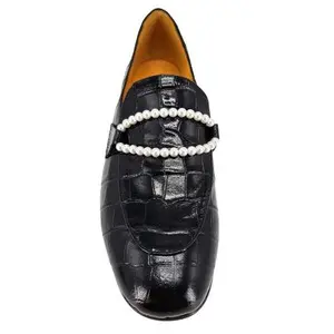 MADISON MAISON Leather Croc Embossed Pearl Flat Loafer