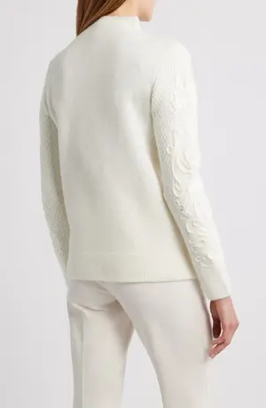 Anne Klein Embroidered Funnel Neck Sweater - Eclair