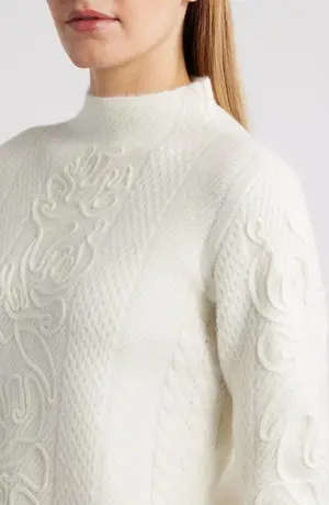 Anne Klein Embroidered Funnel Neck Sweater - Eclair