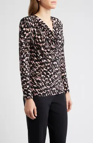 Anne Klein Abstract Print Cowl Neck Top