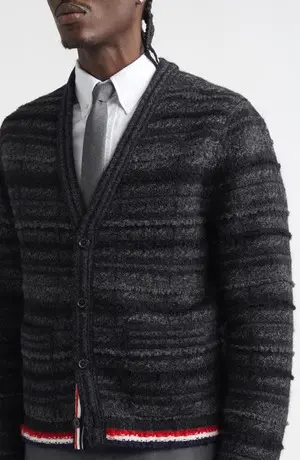 Thom Browne Tartan Check Inlay Jacquard Cardigan