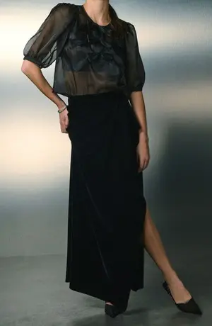 NEXT Velvet Drape Front Maxi Skirt