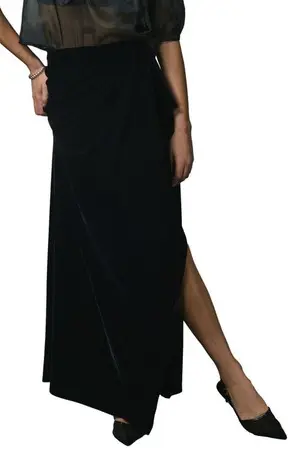 NEXT Velvet Drape Front Maxi Skirt - Black