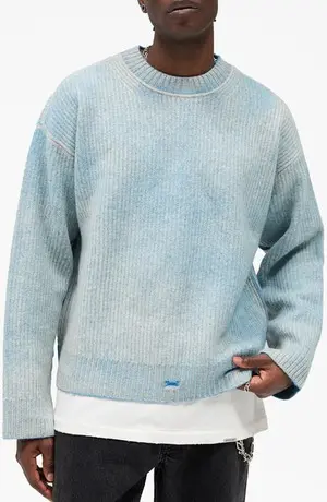 REPRESENT Oversize Reversible Distressed Wool Crewneck Sweater