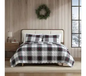Eddie Bauer Holiday Plaid Green Flannel Twin Qu Ilt Set - One-color