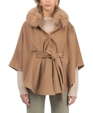 Gorski Wool Belted Cape With Lamb Collar - Camel