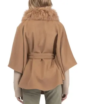Gorski Wool Belted Cape With Lamb Collar - Camel