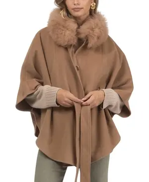Gorski Wool Belted Cape With Lamb Collar - Camel