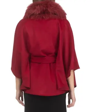 Gorski Wool Belted Cape With Lamb Collar