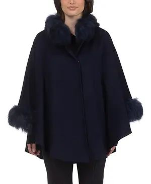 Gorski Cashmere And Wool Cape With Lamb Trim - Navy