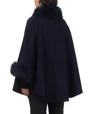 Gorski Cashmere And Wool Cape With Lamb Trim - Navy