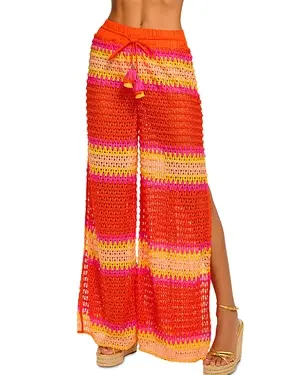 Ramy Brook Larsa Swim Cover-up Pants - Vivid Orange Crochet