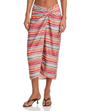 Ramy Brook Sunset Xana Cover Up Skirt - Vivid Orange Stripe