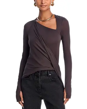 Helmut Lang Twist Draped Long Sleeve Top - Dark Roast