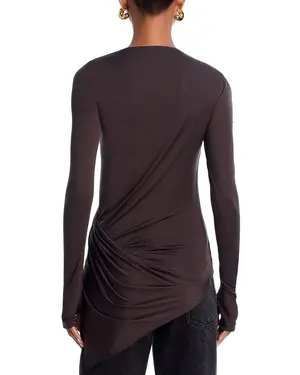 Helmut Lang Twist Draped Long Sleeve Top - Dark Roast