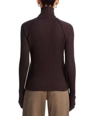 Helmut Lang Ribbed Turtleneck Sweater With Contrast Stitching - Truffle
