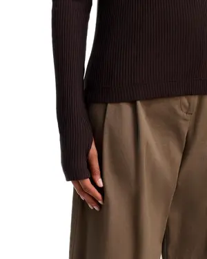 Helmut Lang Ribbed Turtleneck Sweater With Contrast Stitching - Truffle