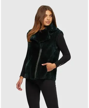 Gorski Shearling Zip Vest With Grooved Pattern