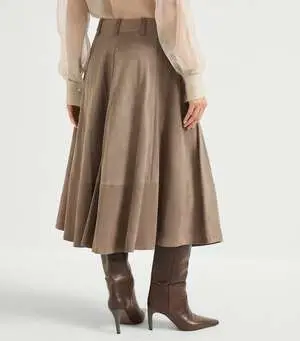 Brunello Cucinelli Suede Midi Skirt - Brown