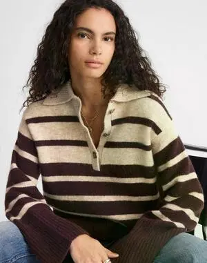 Madewell Striped Polo Sweater - Black Iris Stripe